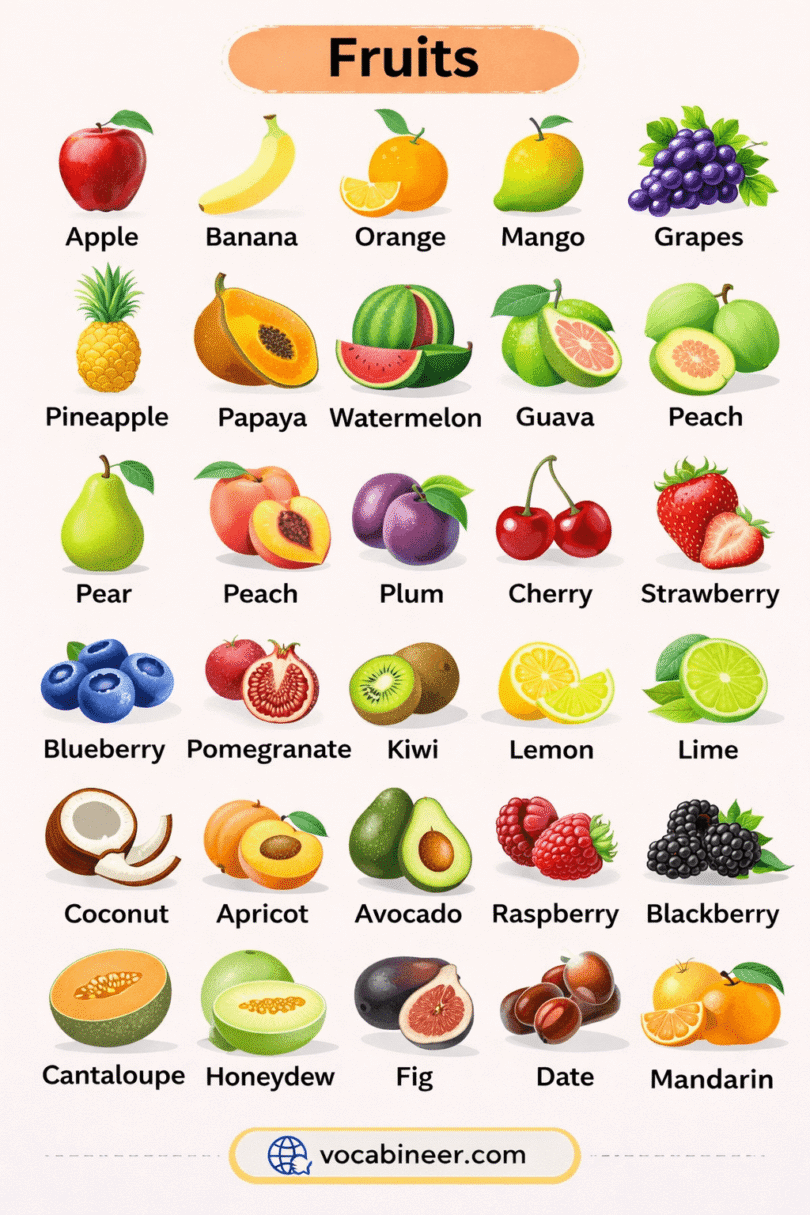 100+ Fruits Names in English with their Pictures