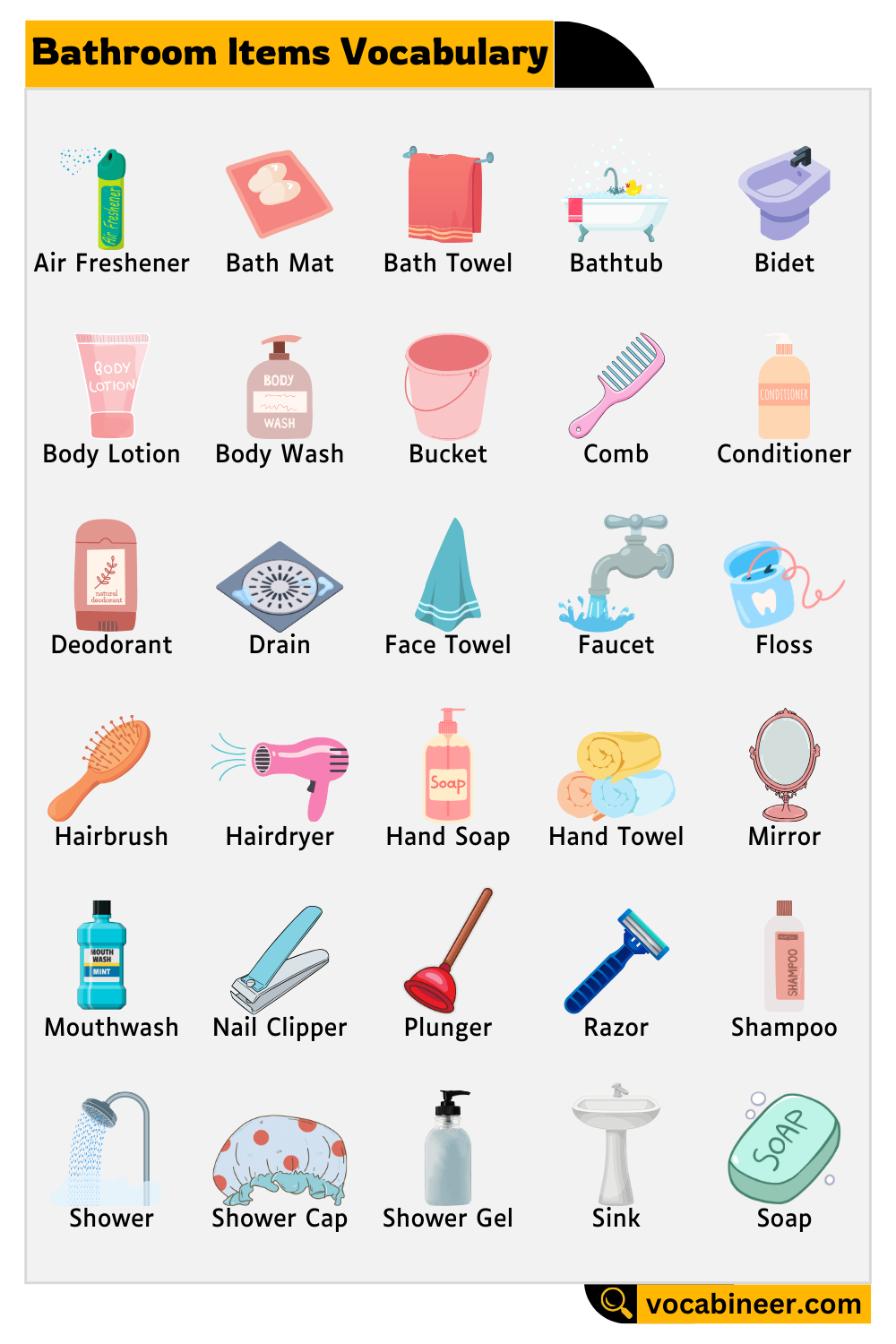 Bathroom Items Vocabulary