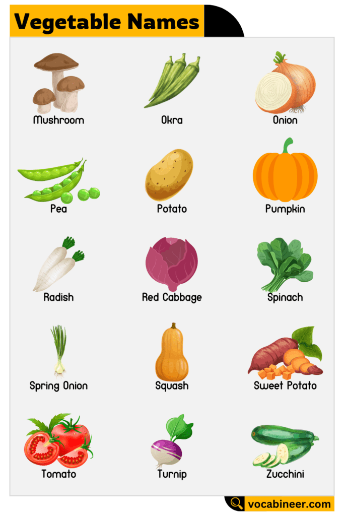 100 Vegetables Names in English with Pictures