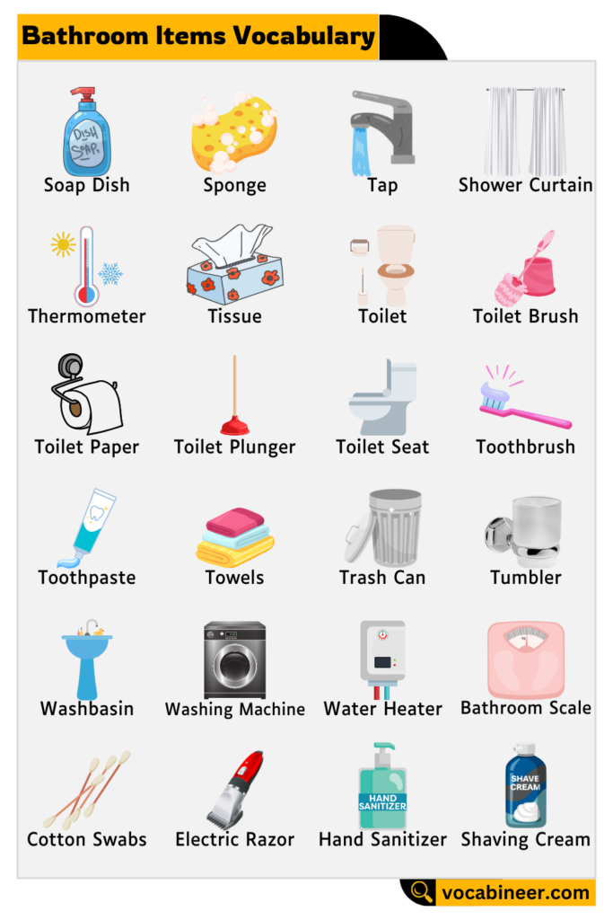 100 Bathroom Items Names List with Pictures