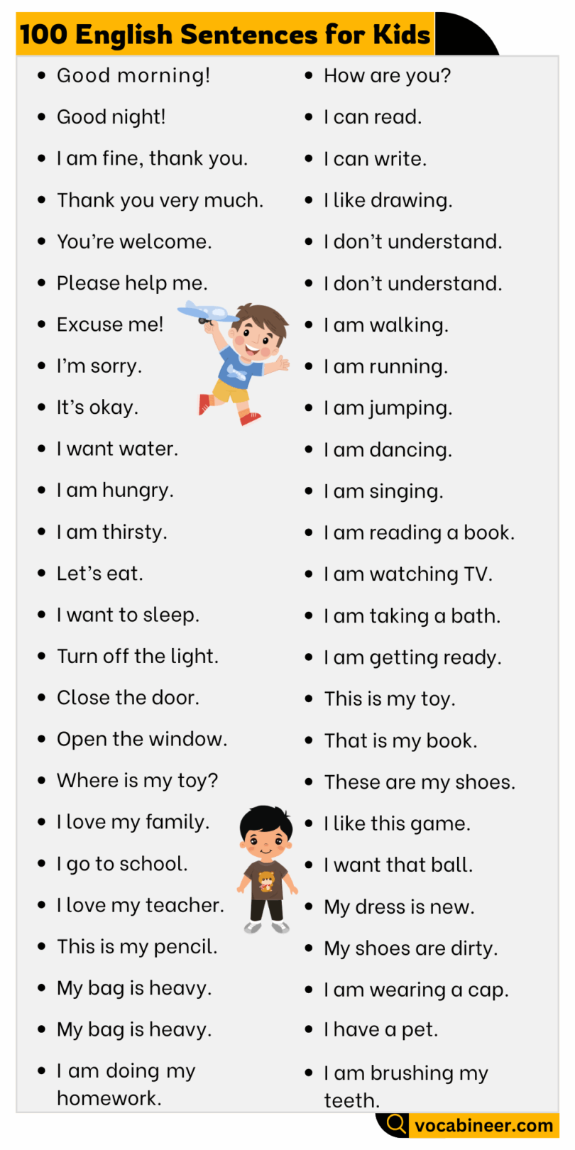 100 Easy English Sentences for Kids to Learn and Speak Daily