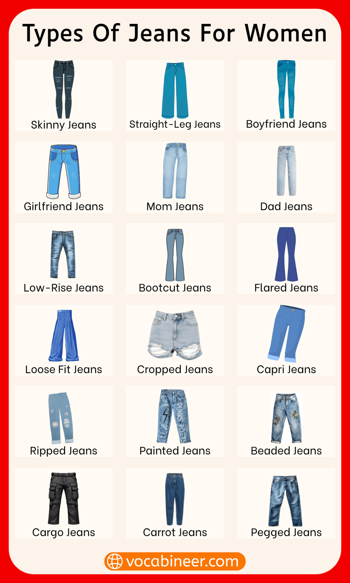 Types of Jeans for Women with Names and Pictures