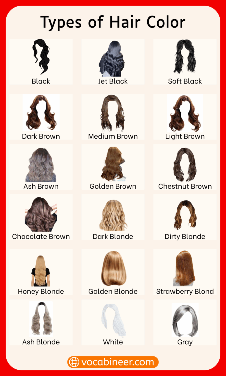 Types of Hair Colors with Names and Pictures