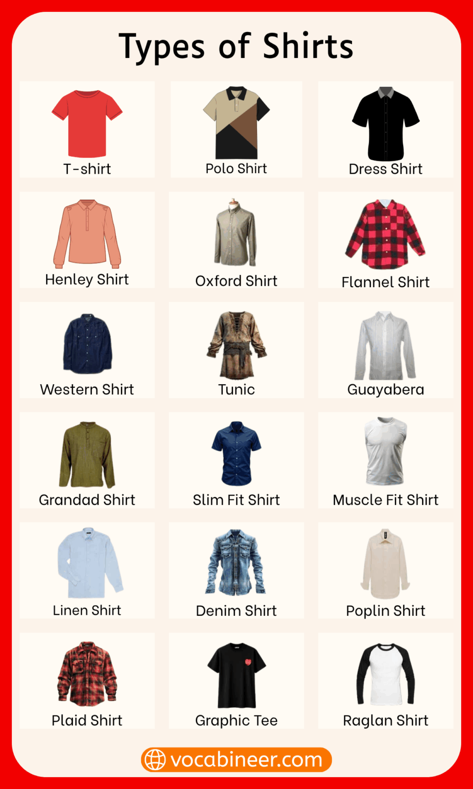Different Types of Shirts with Names and Pictures