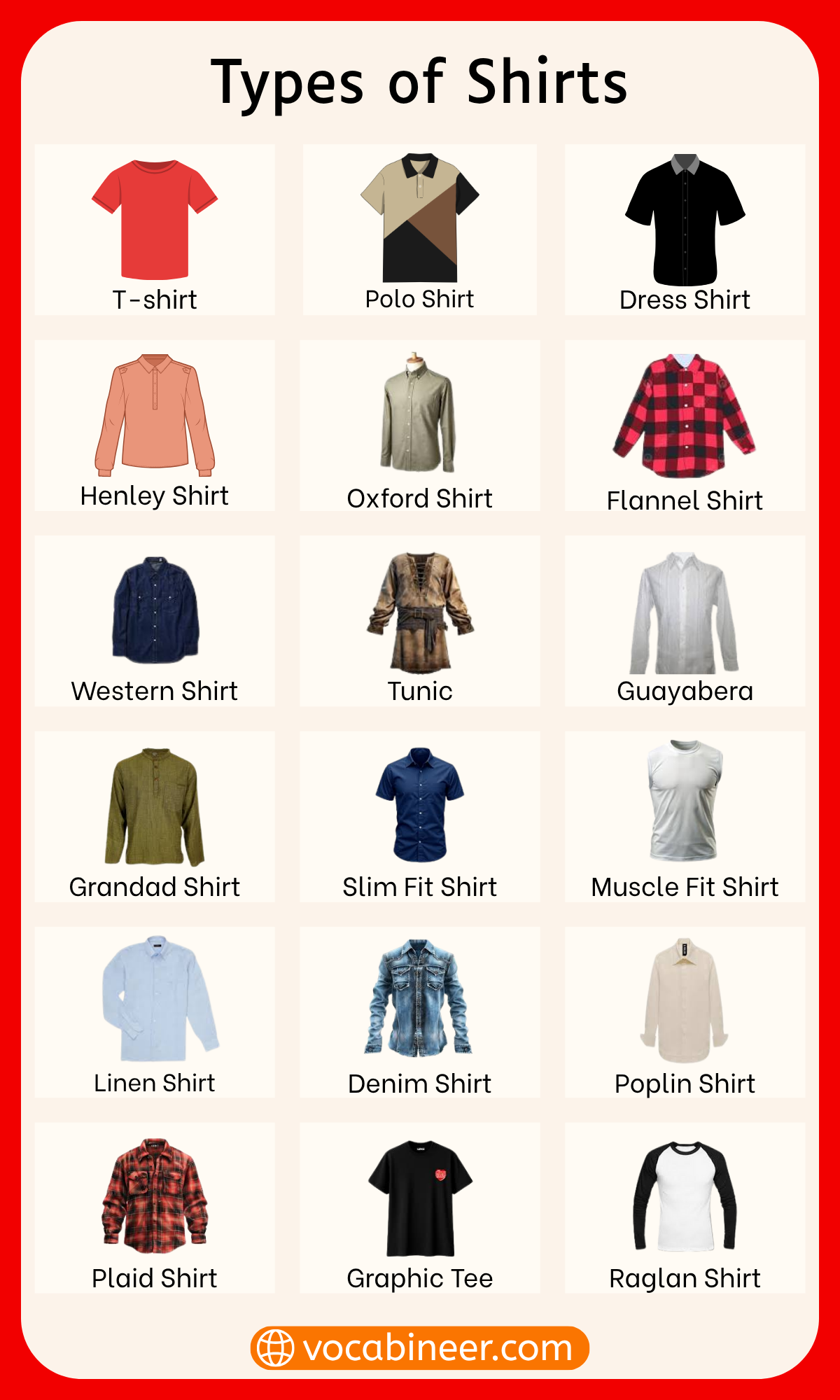 Different Types of Shirts with Names and Pictures