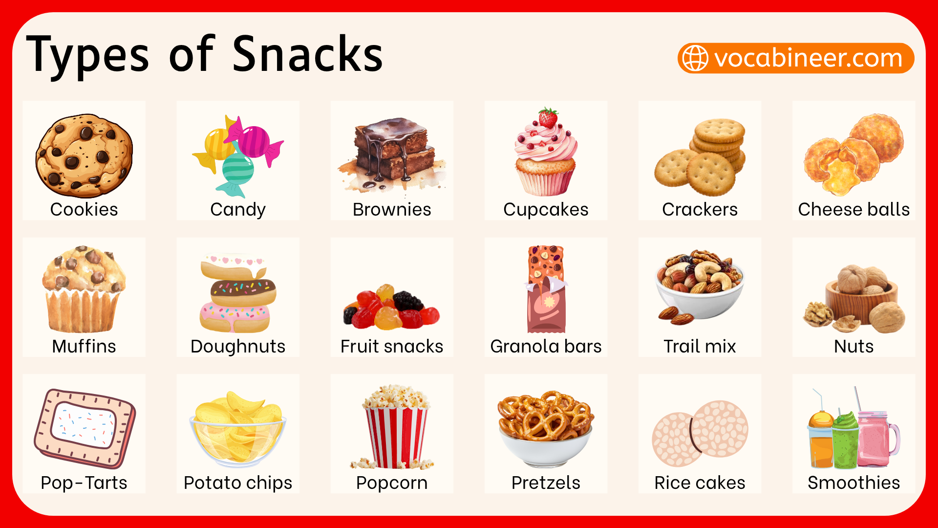40+ Types of Snacks in English with Pictures