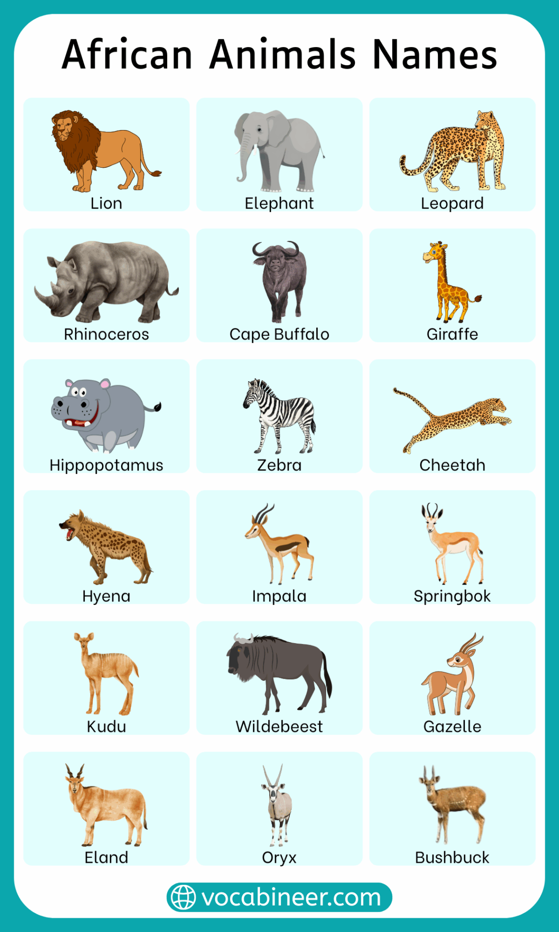 African Animal Names - List of African Wildlife with Pictures