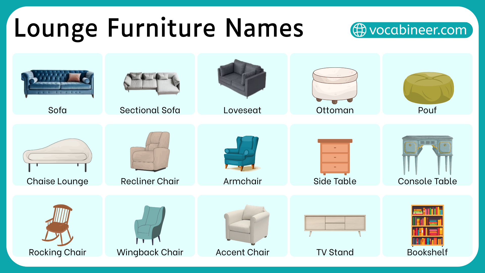 Lounge Furniture Names in English with Pictures