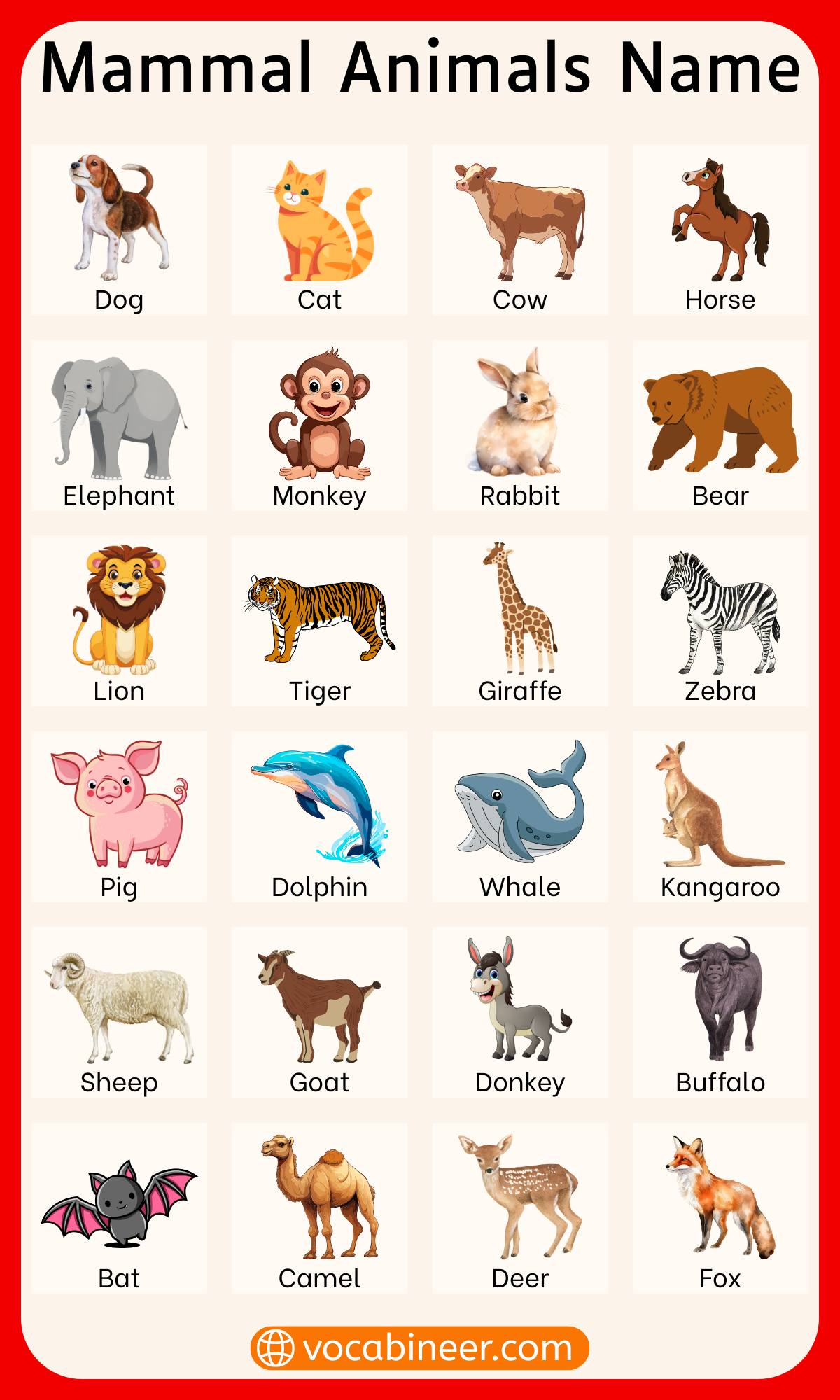 Mammal Animals Name: List of 90 Animals with their Pictures