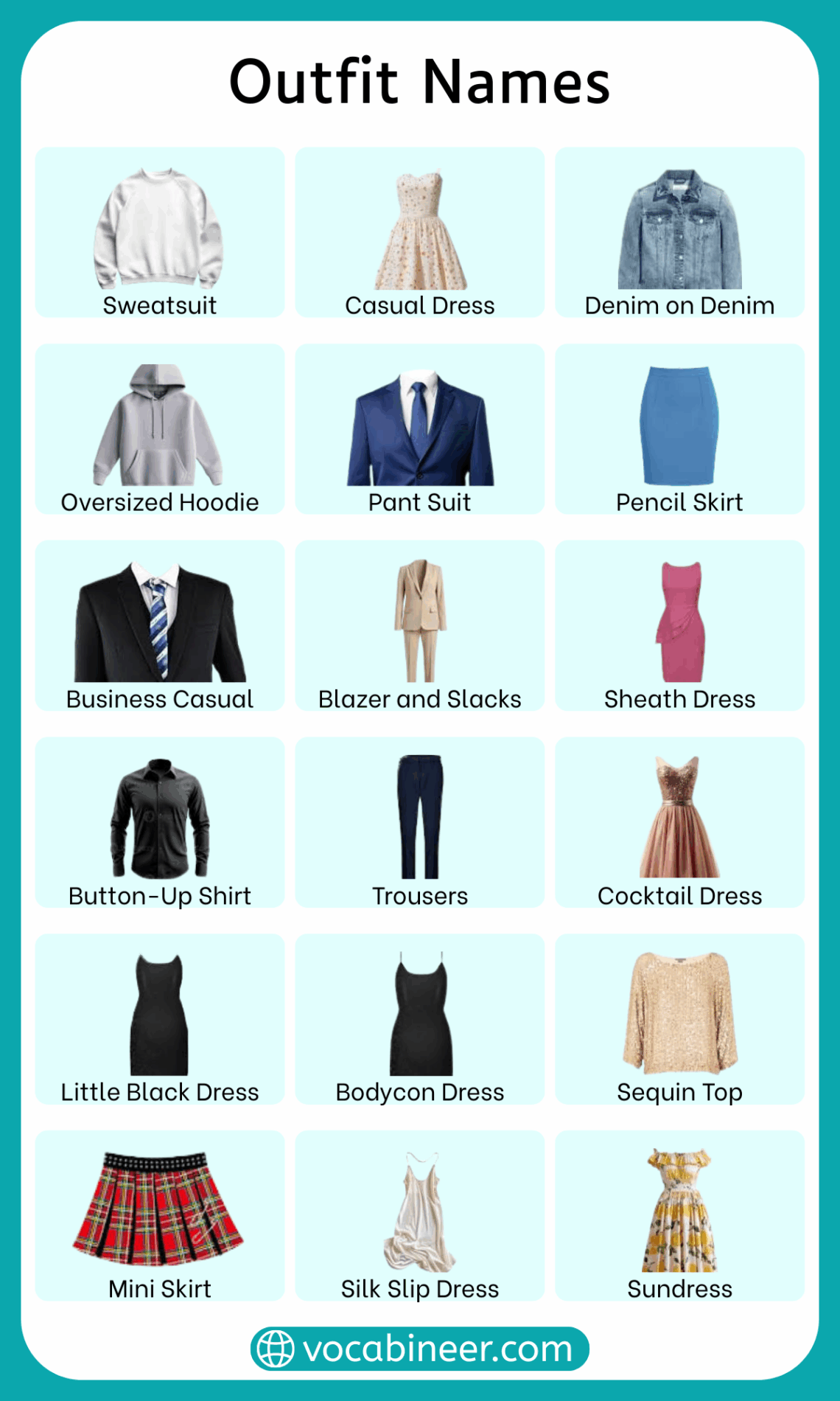 Outfit Names in English - Complete List with Pictures