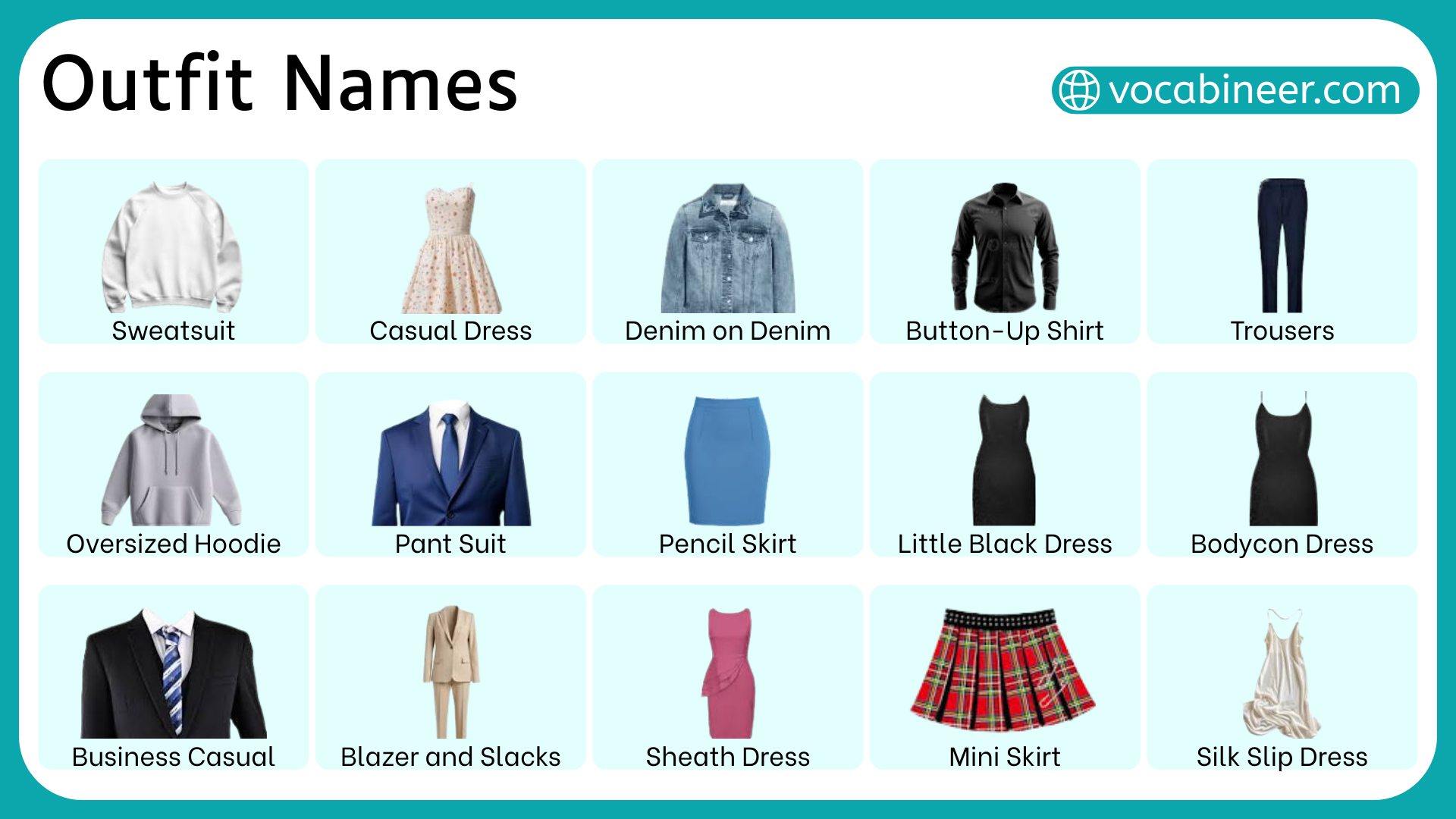 Outfit Names in English - Complete List with Pictures