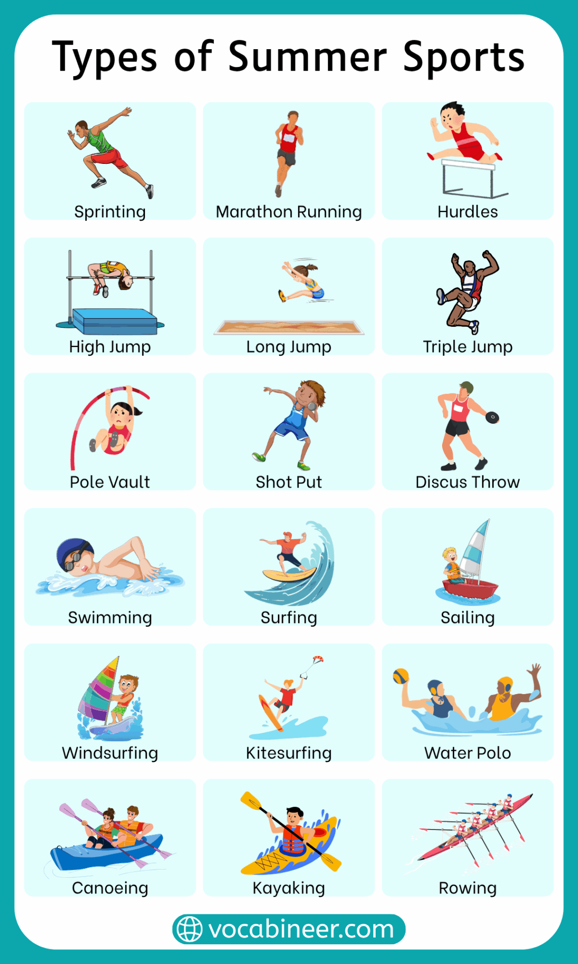 Different Types of Summer Sports with Names and Pictures