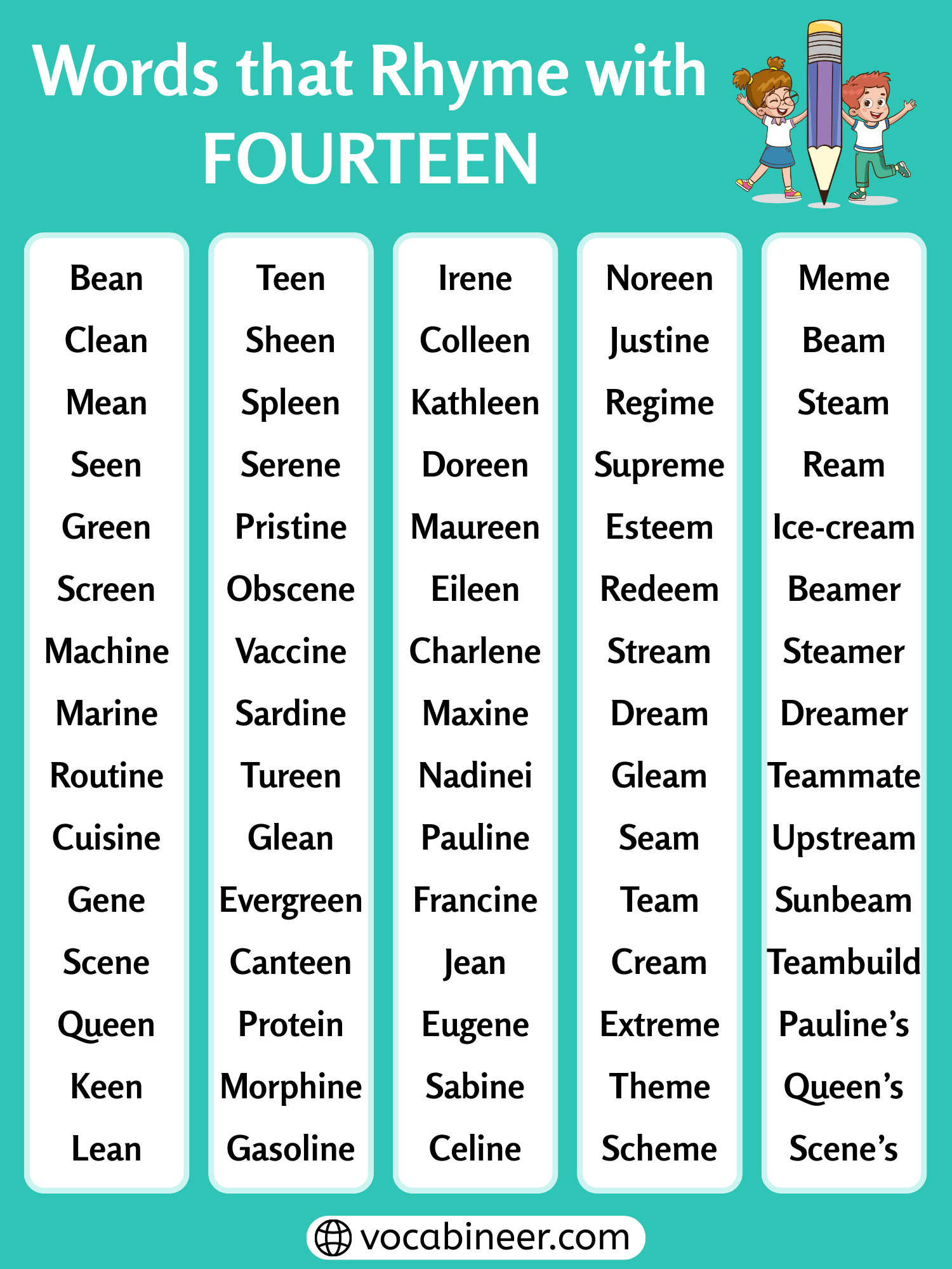 Words That Rhyme with Fourteen: Complete List for ESL Learners