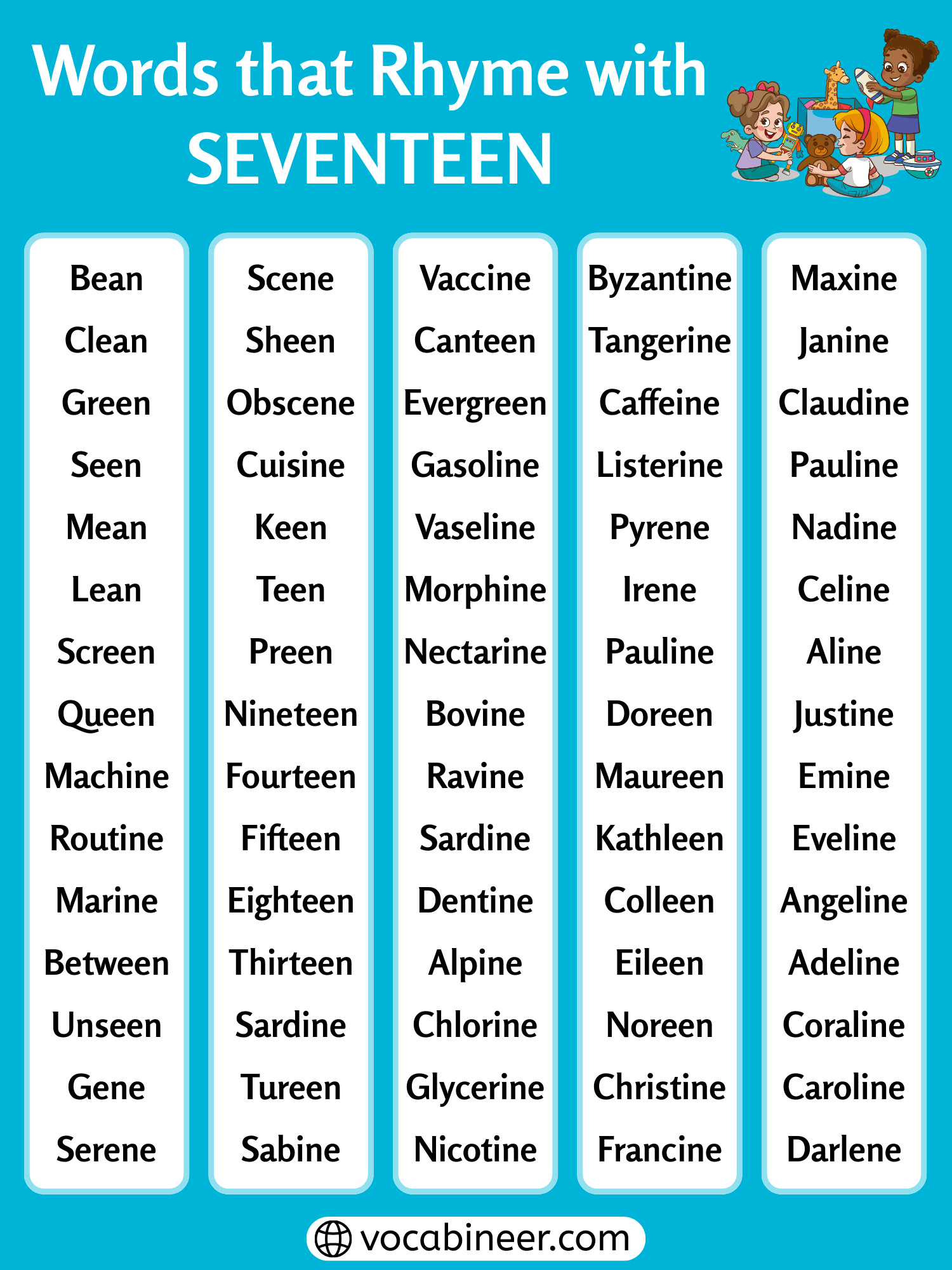 Creative Words That Rhyme with Seventeen: Complete List