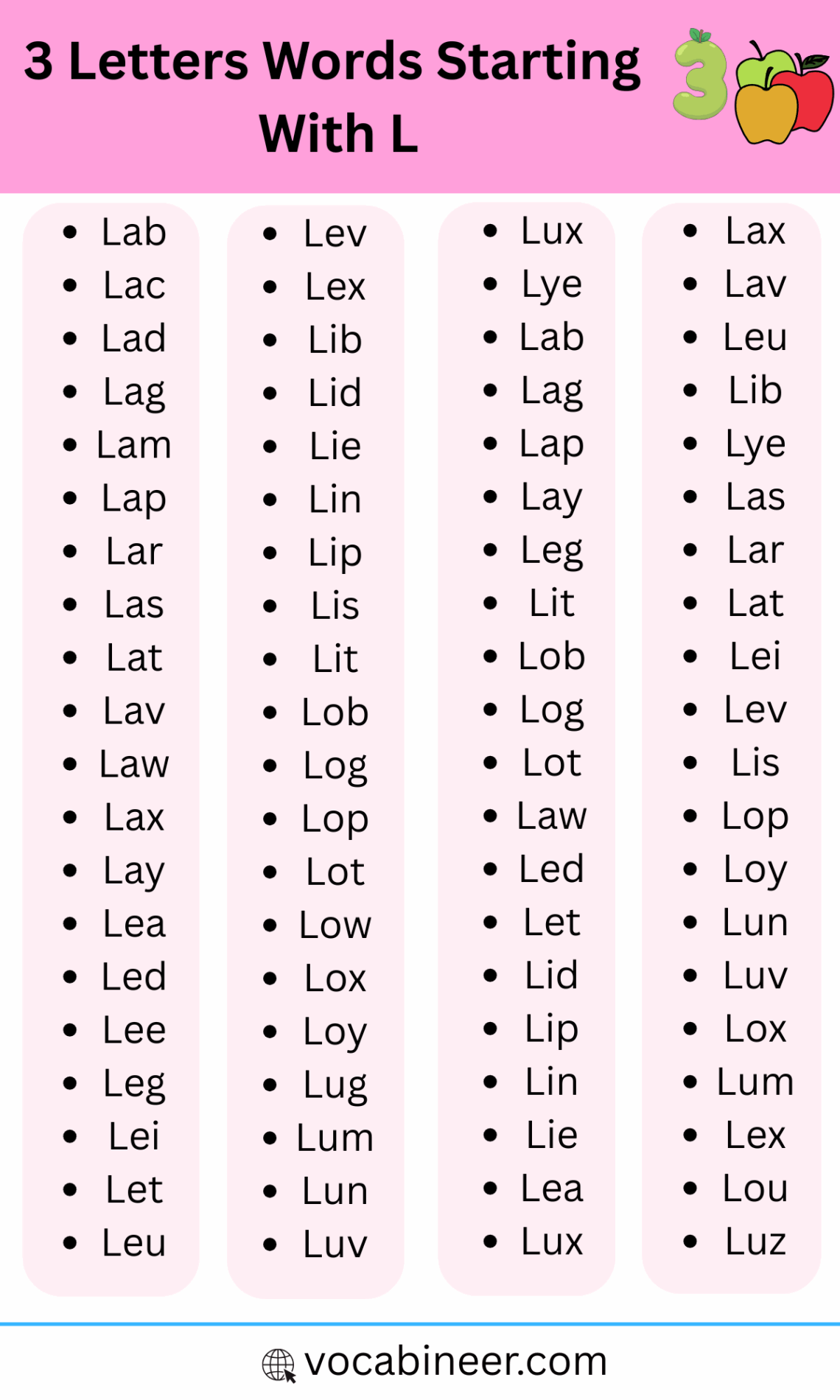3 Letter Words That Start with L | 210+ Common L Words