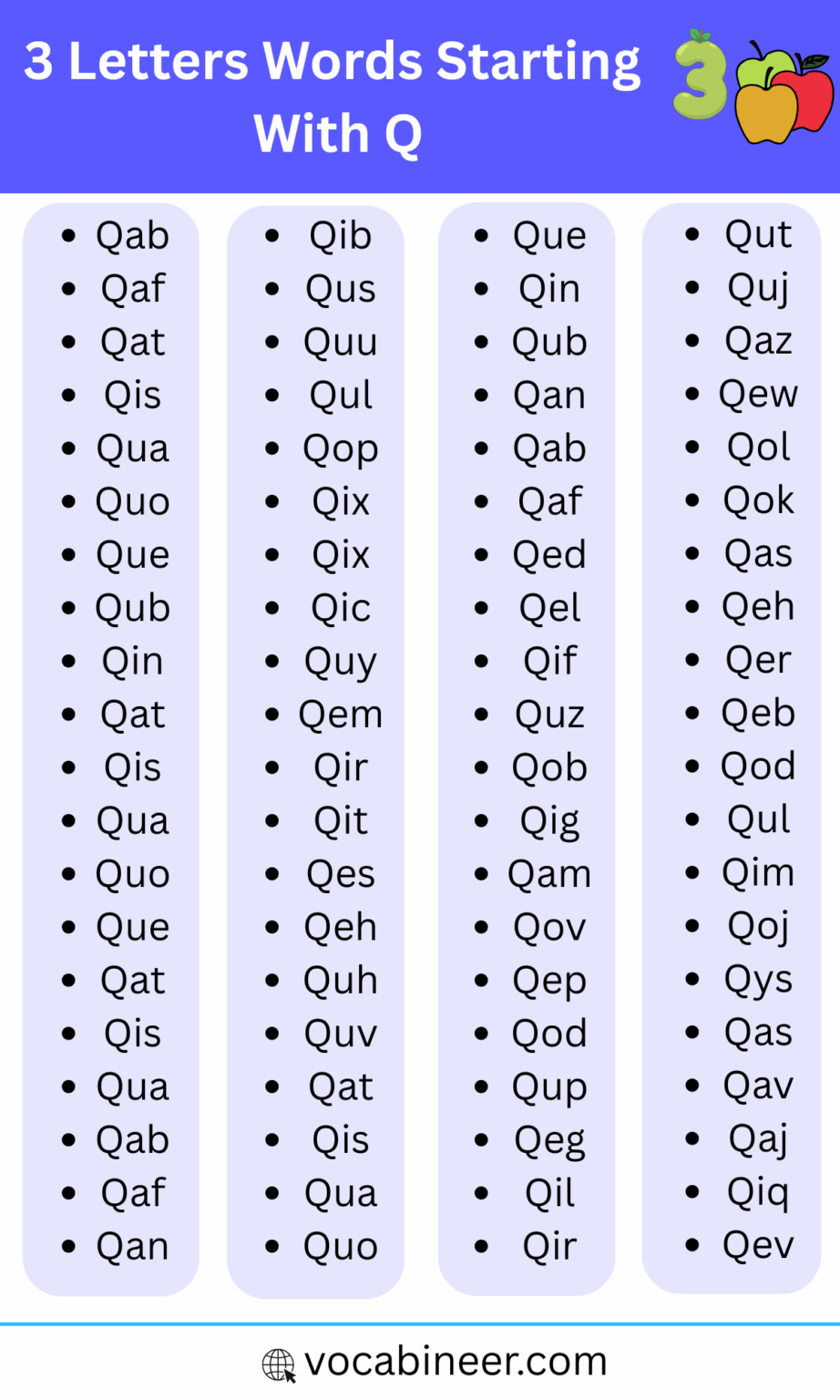 3 Letter Words That Start with Q | 120+ Easy Q Words in English