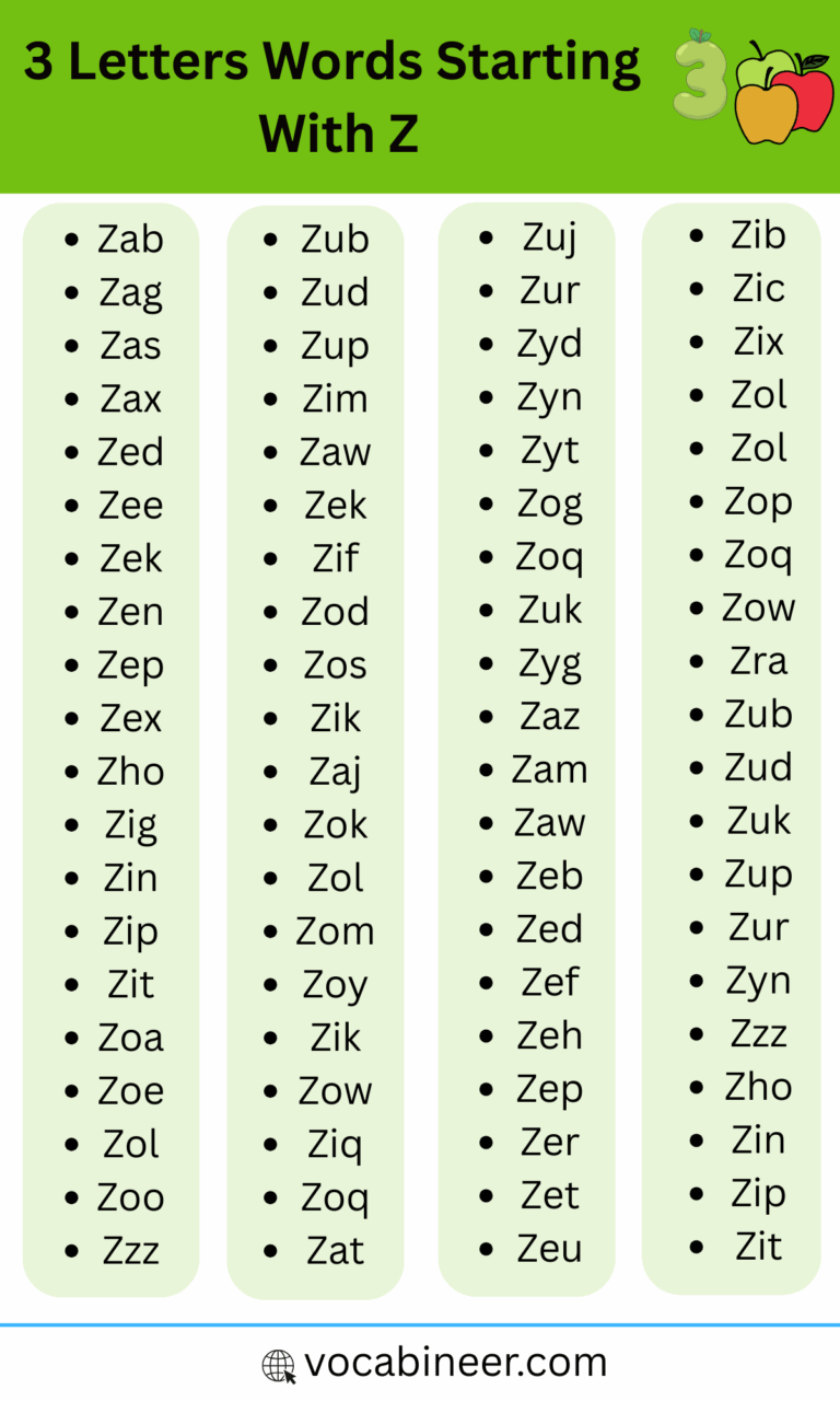 3 Letter Words That Start with Z | 150+ Easy Z Words List