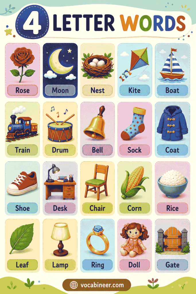 2500 Four Letter Words List with Examples for Kids