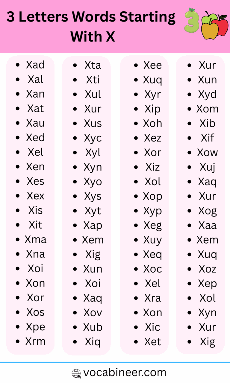 Learn 3 Letter Words Starting with X in English