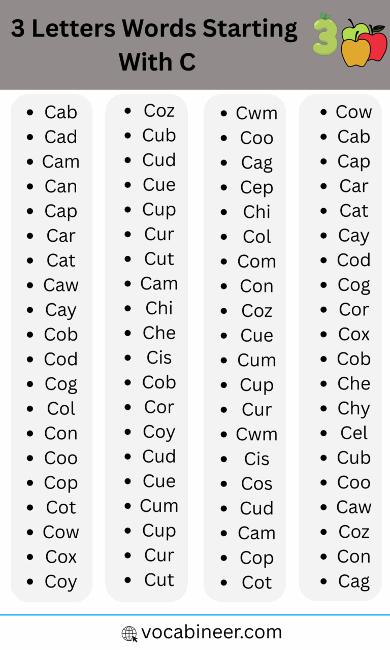 List of 3 Letter Words That Begin with C for Children