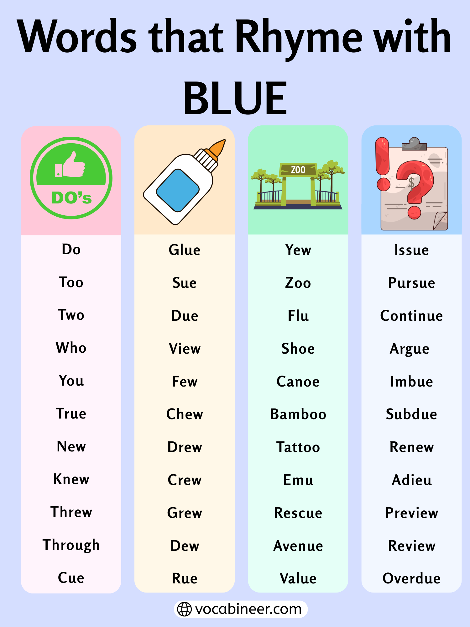Graceful Words That Rhyme with Blue in English