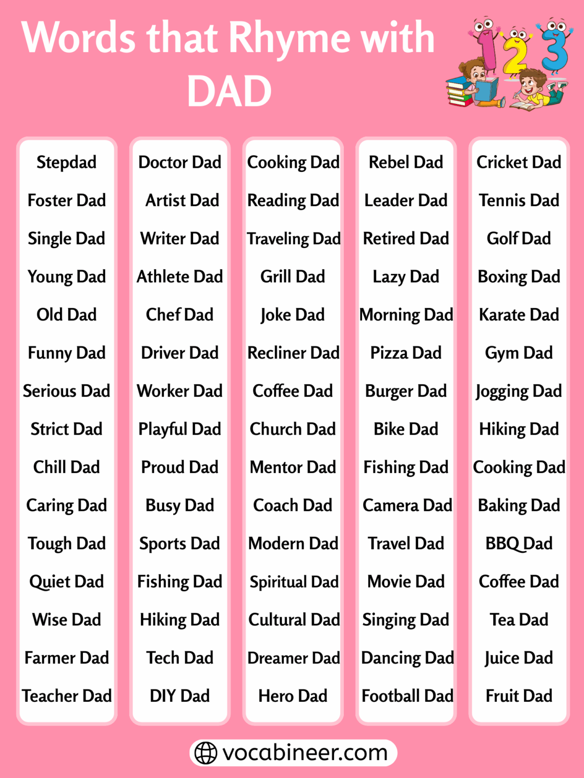 600+ Cool Rhymes with Dad: Birthday and Positive Words