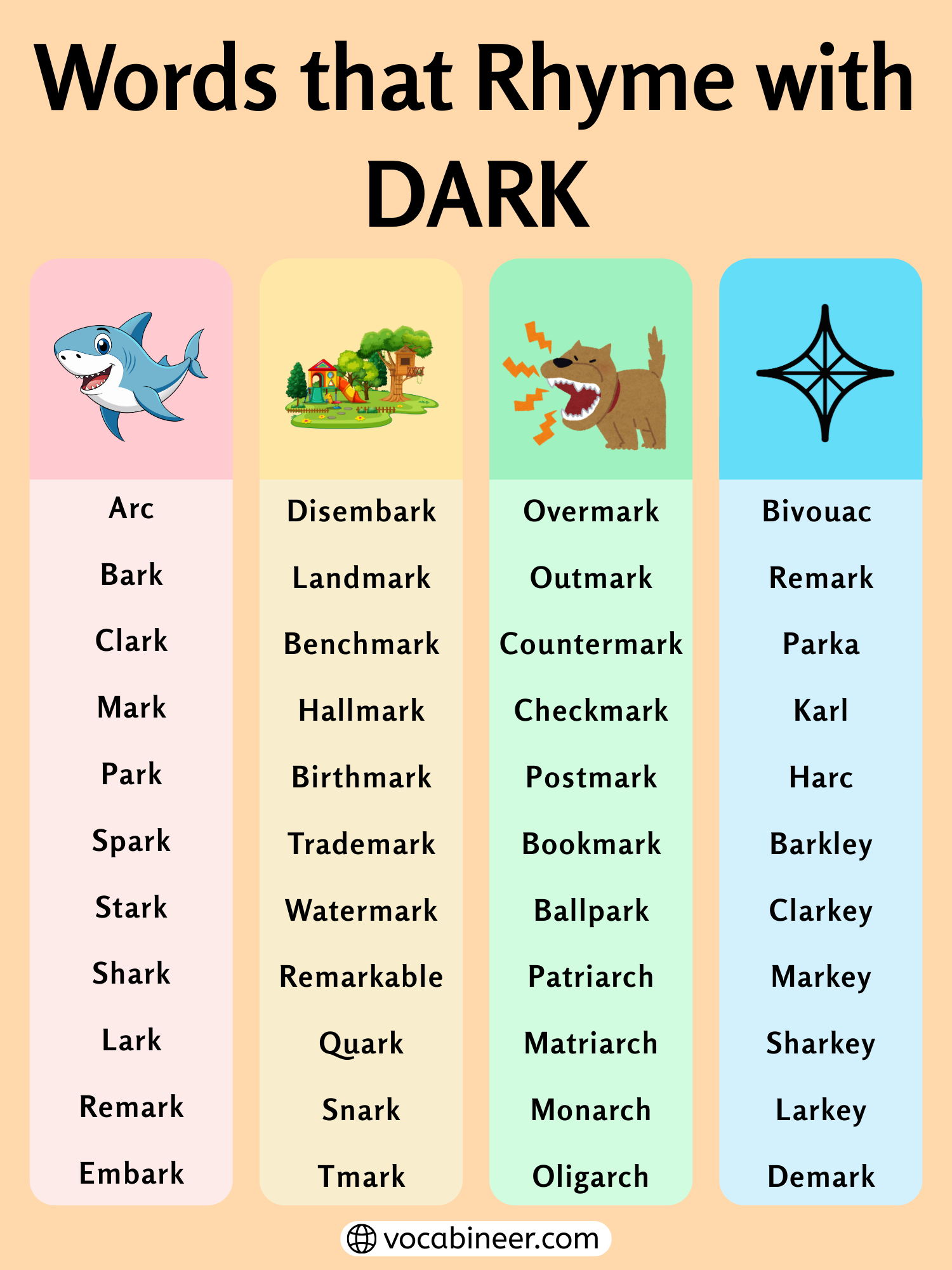 Easy Rhymes for Dark: 642 Creative Words and Phrases