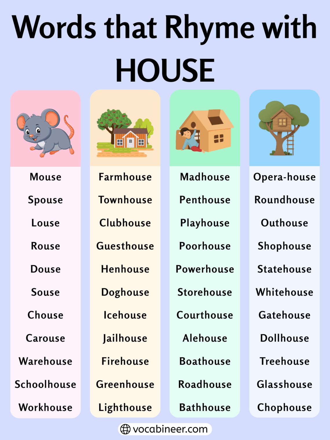 891 Beautiful Rhymes with House for Poems