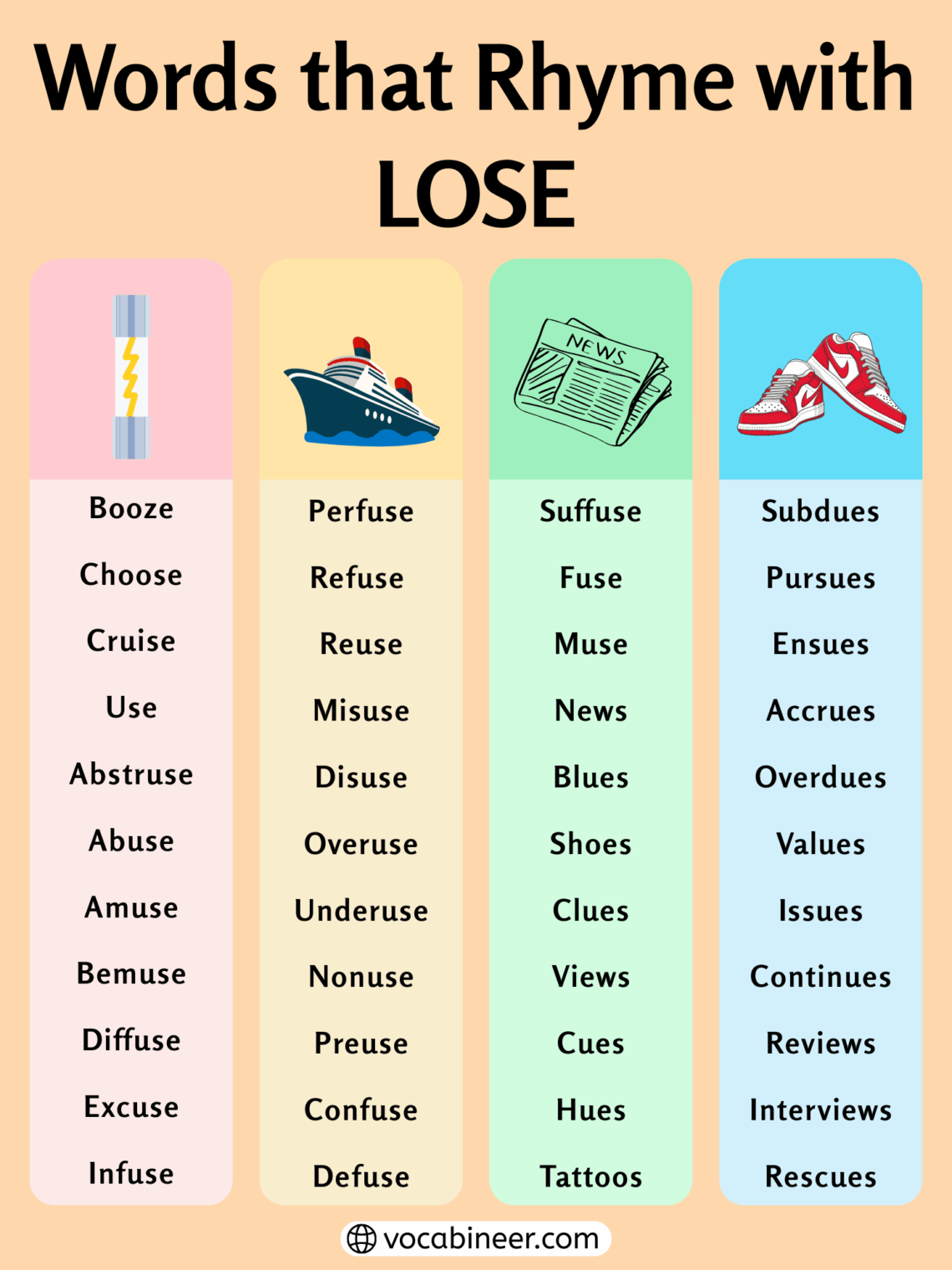 581 Creative Examples of Words That Rhyme with Lose