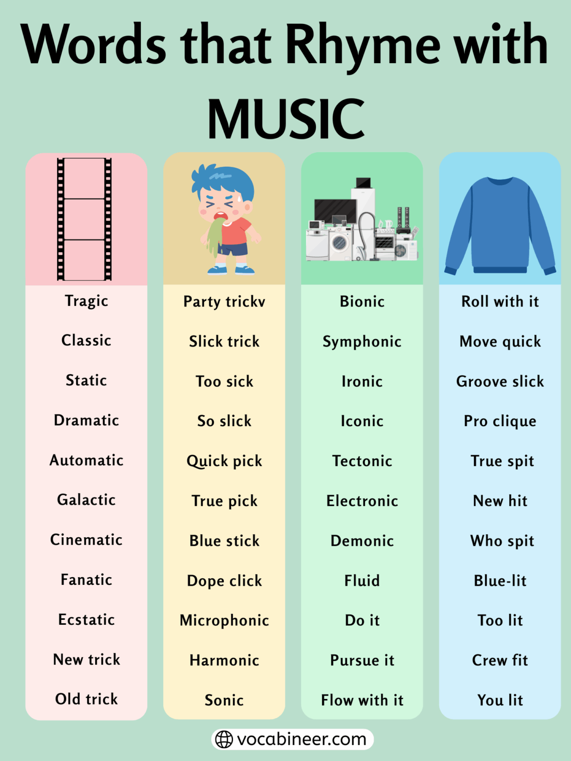 649 Joyful Words That Rhyme with Music in English