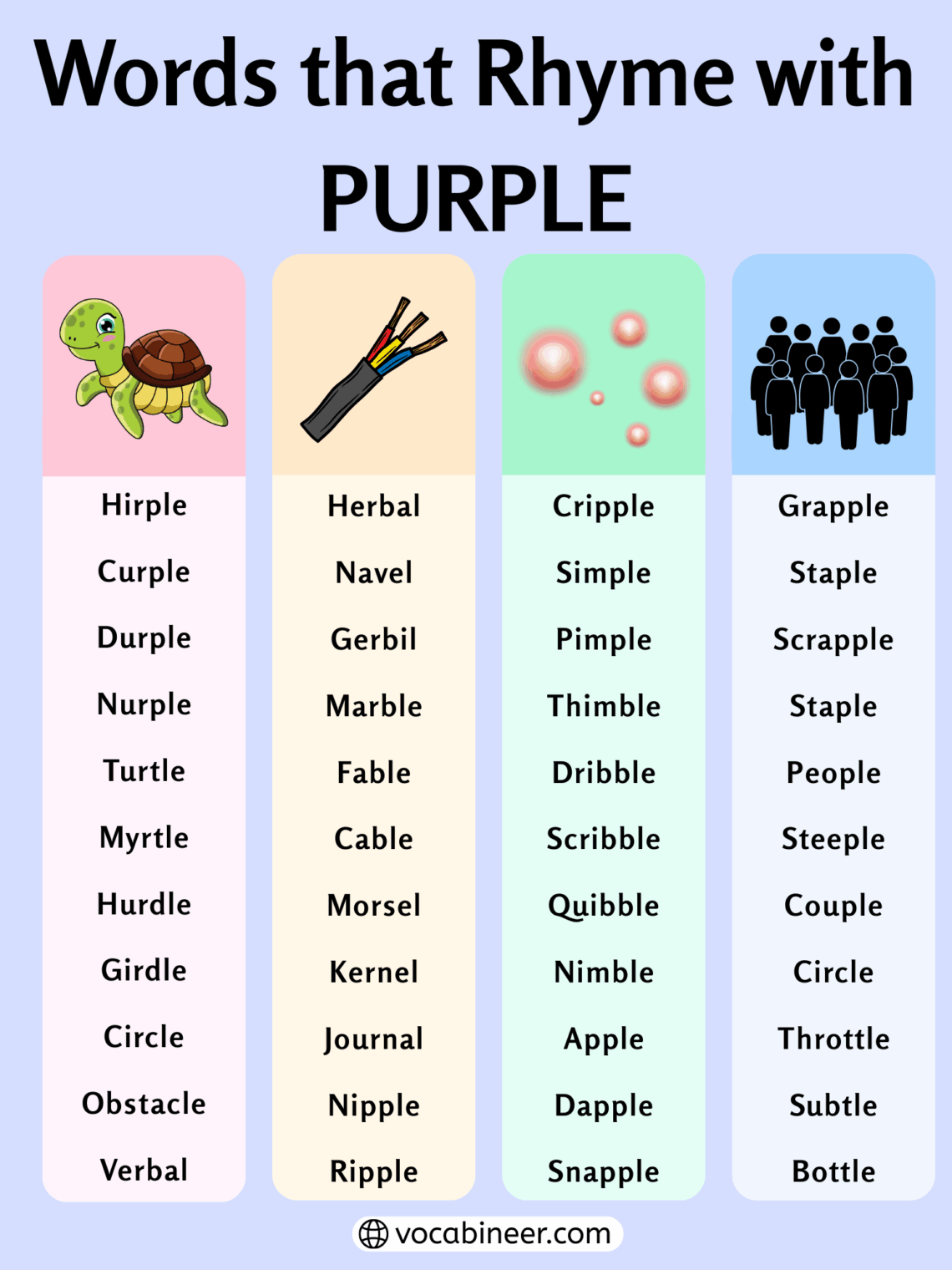 Words That Rhyme with Purple: 154 Perfect, Near & Slant Rhymes