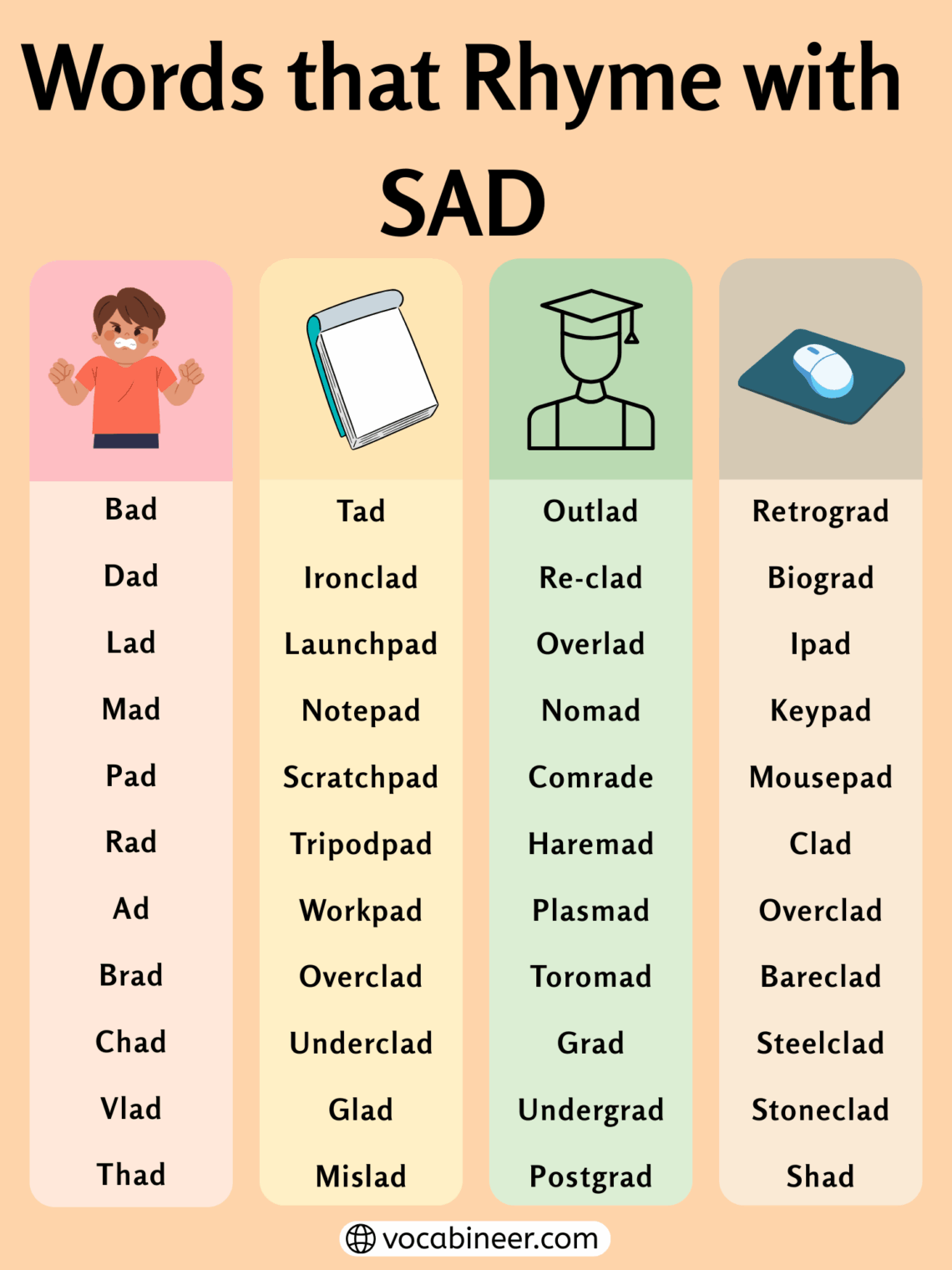 665 Creative Words That Rhyme with Sad in English