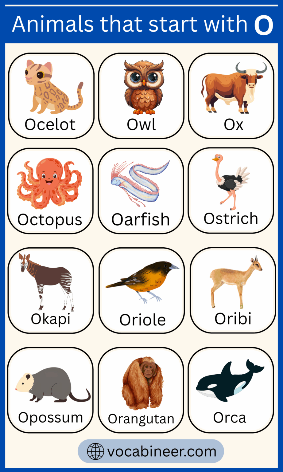 244 Animals That Start with O in English