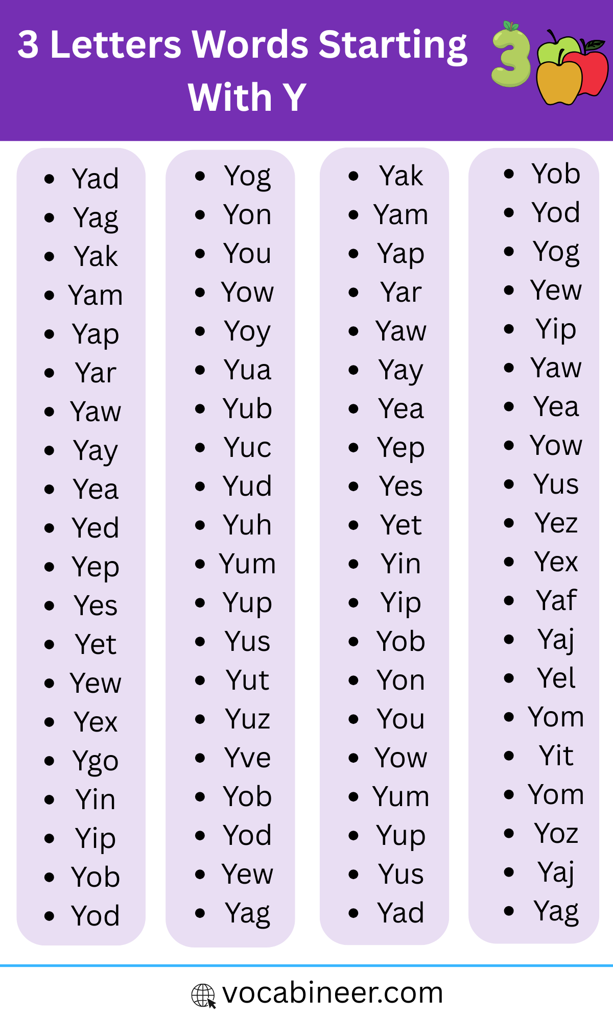 3 Letter Words Starting with Y | 180+ Easy Y Words for Kids