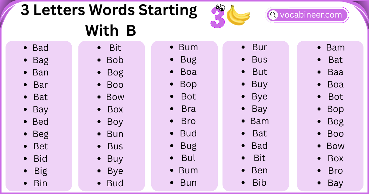 Easy 3 Letter Words That Start with B for Children to Learn