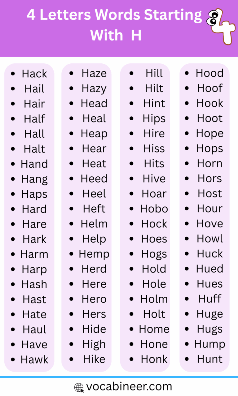4 Letter Words Starting with H | Basic H Words List in English