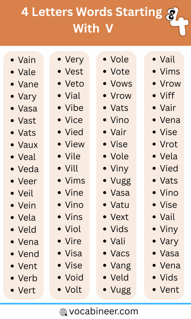 4 Letter Words that Start with V | 211 Useful V Words List