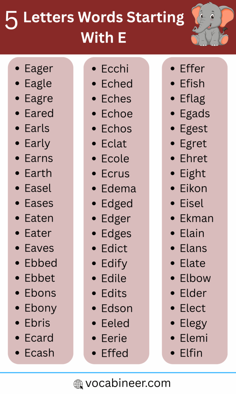 5 Letter Words Starting with E: 320 E Words List in English