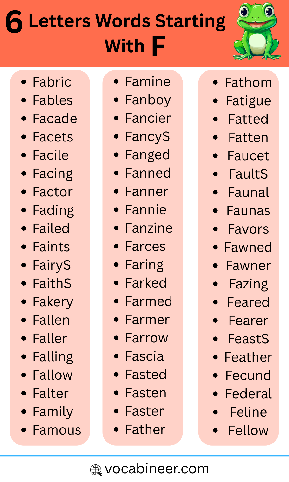 6 Letter Words Starting with F | List of 150+ F Words in English