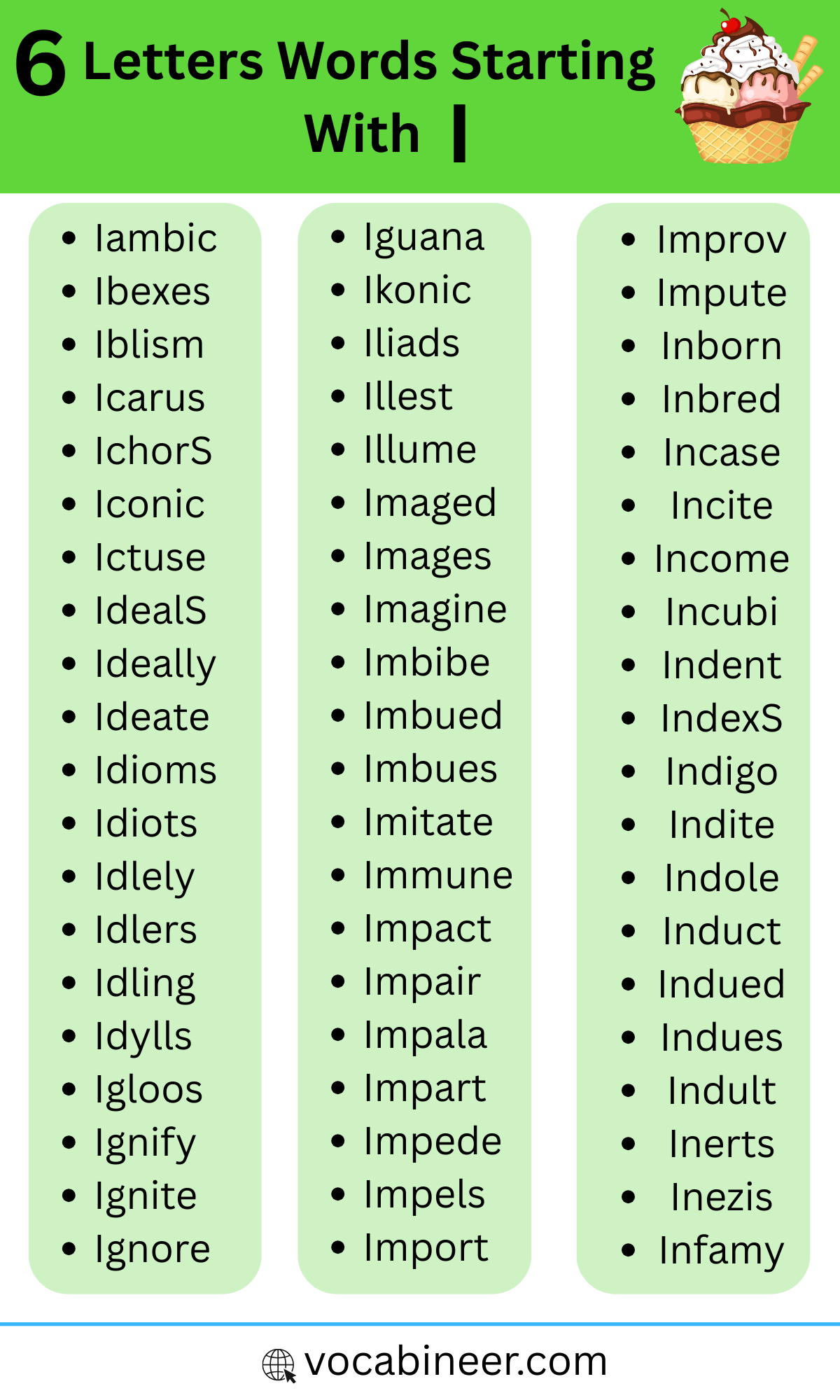 6 Letter Words Starting with I | List of 130+ I Words in English