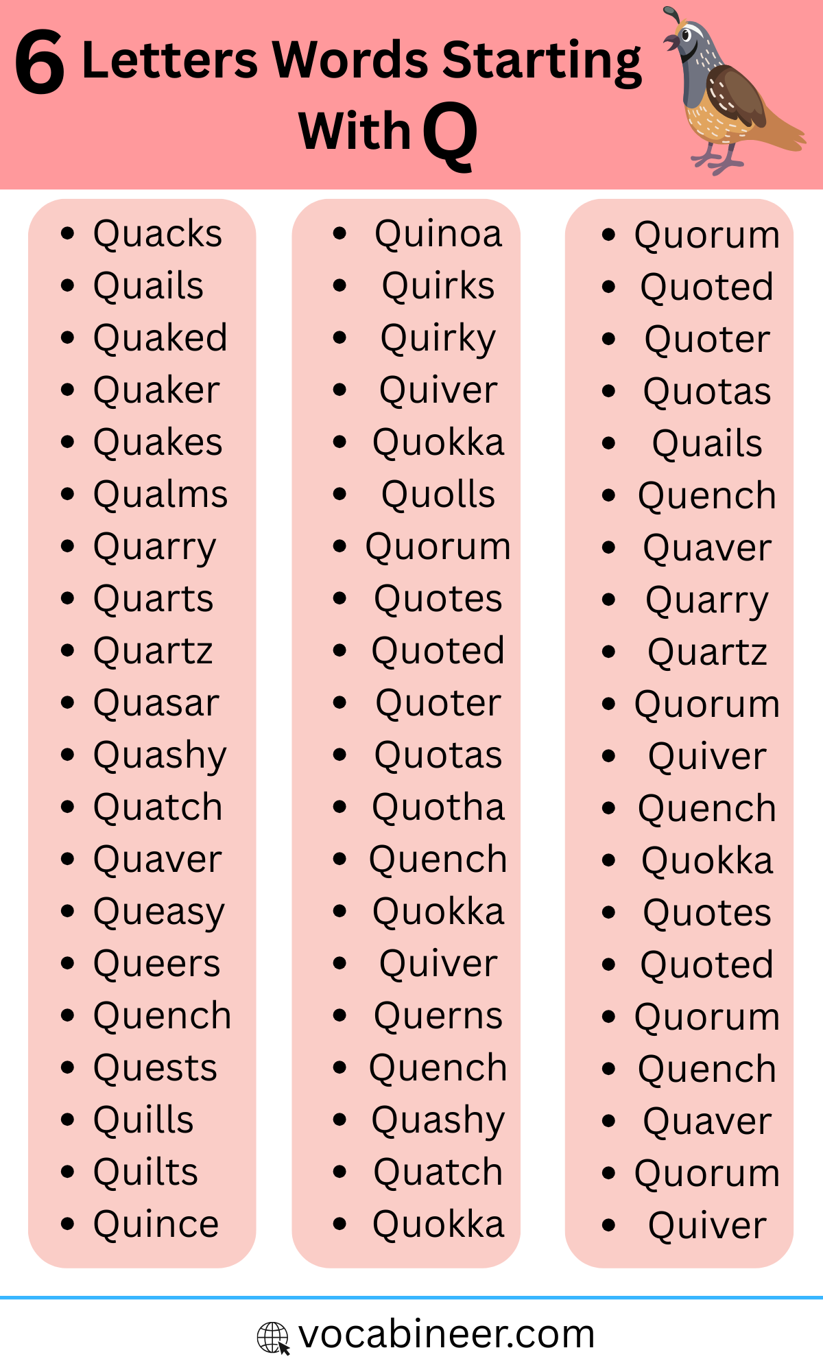 6 Letter Words Starting with Q | 110+ Common Q Words in English