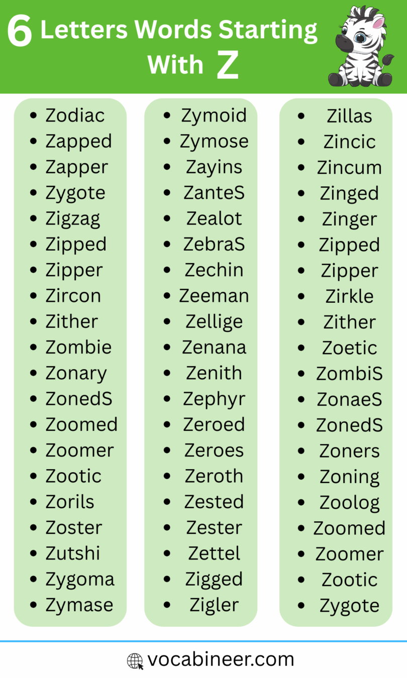 6 Letter Words Starting with Z: 80 Common Z Words in English