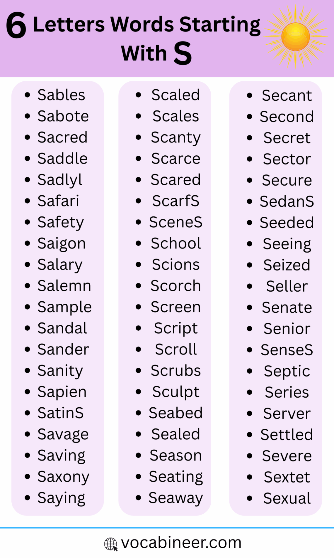 6 Letter Words that Start with S | 100+ Common S Words in English