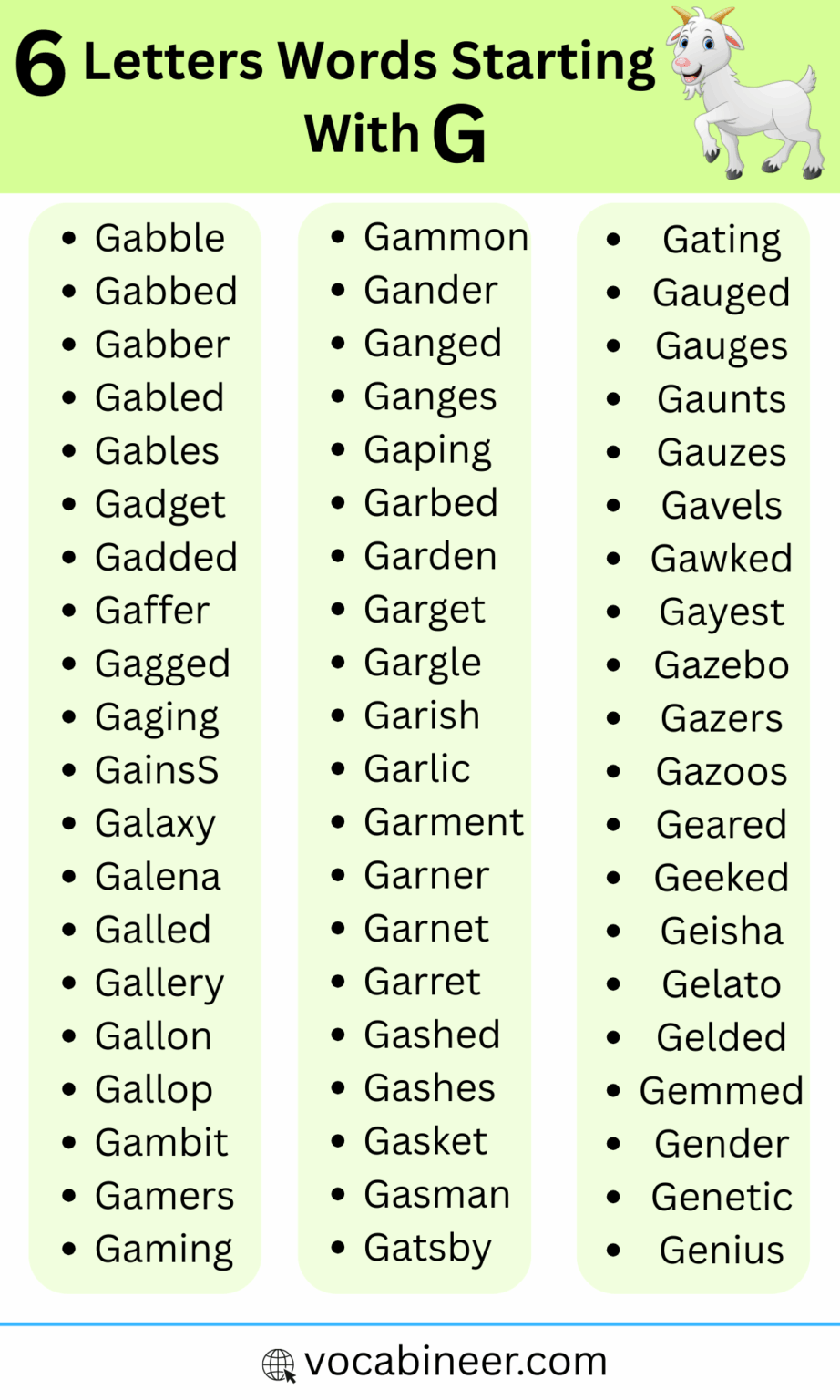 6 Letter Words That Start with G | Useful G Words List in English