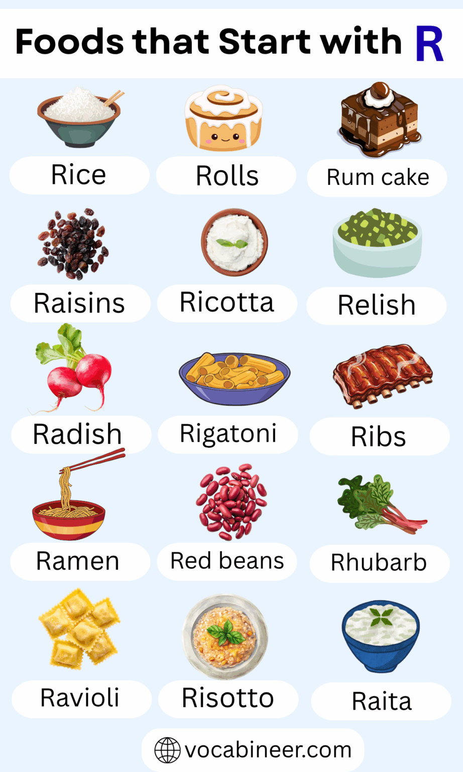 77 Foods Starting with Letter R with Their Pictures