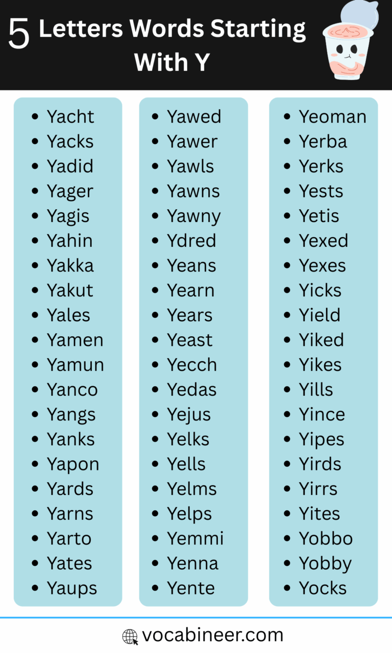 Common 5 Letter Words Starting with Y in English