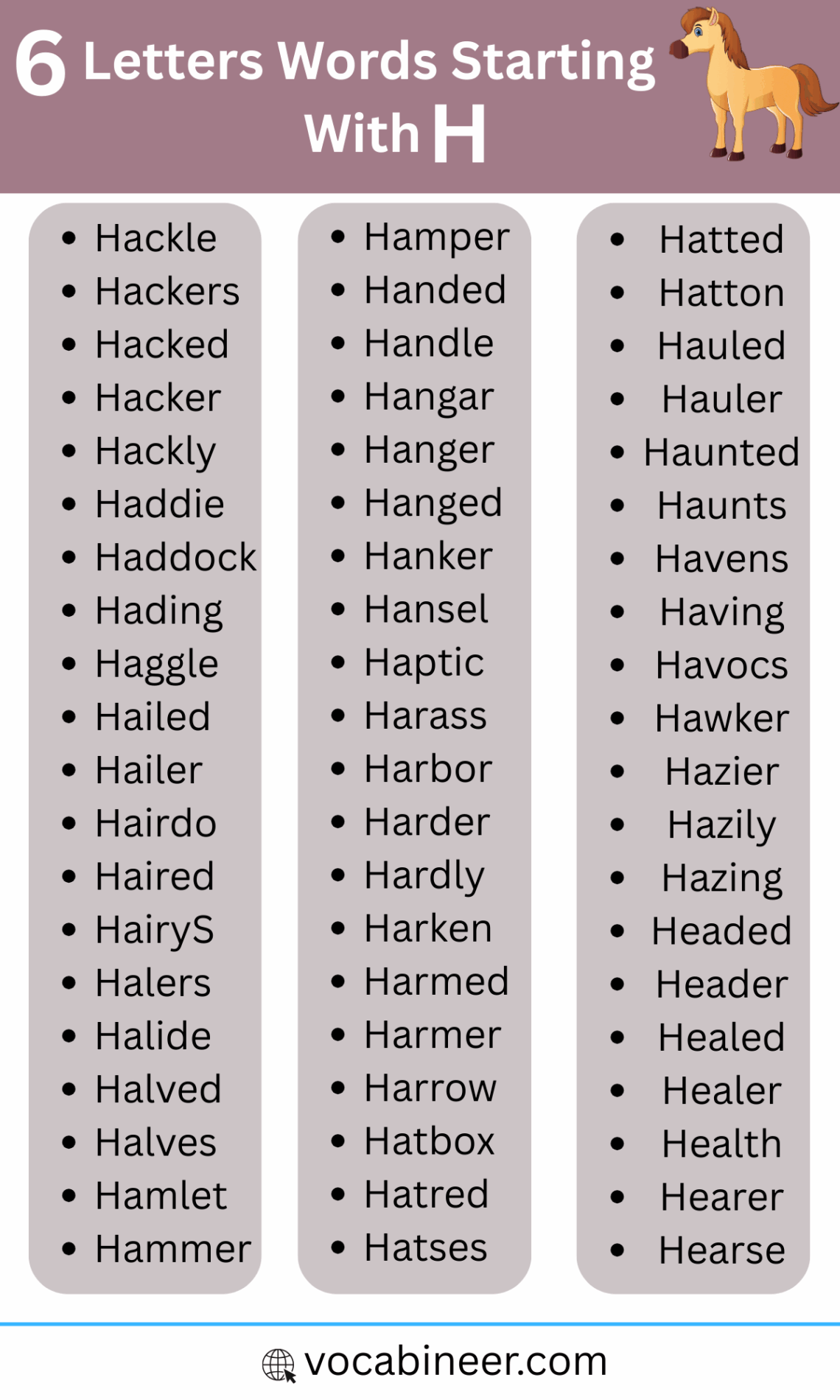 6 Letter Words That Start with H | 100+ Common H Words List