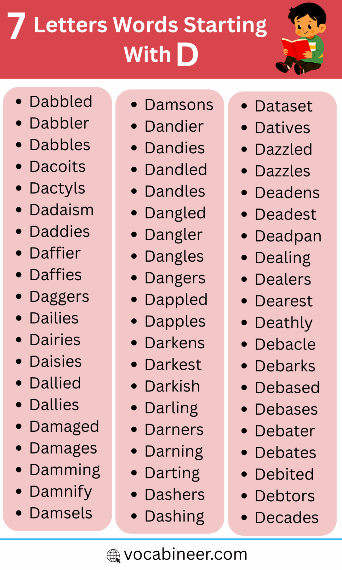 Common 7 Letter Words Starting with D with Practice Sentences