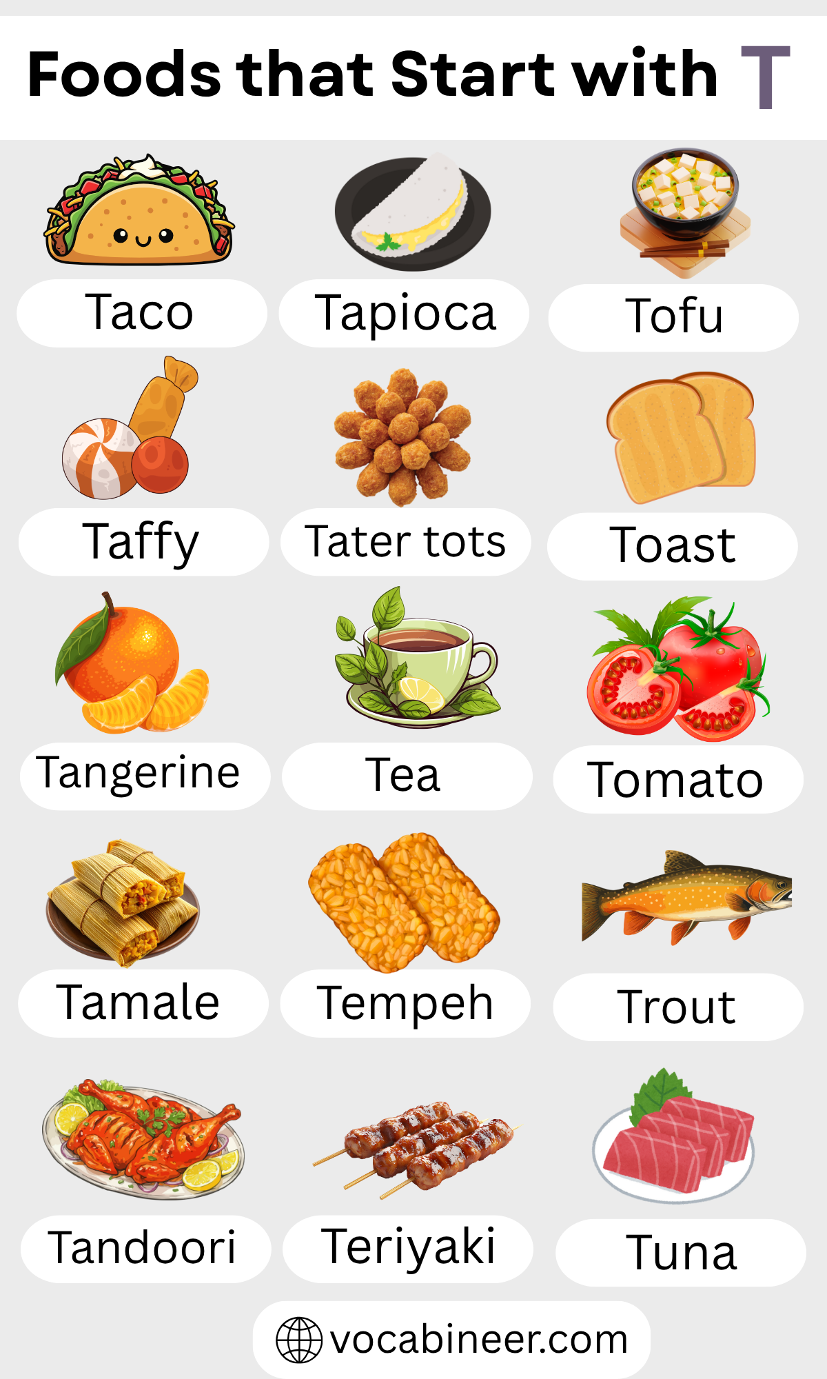 Common Food Names That Start with T with Pictures