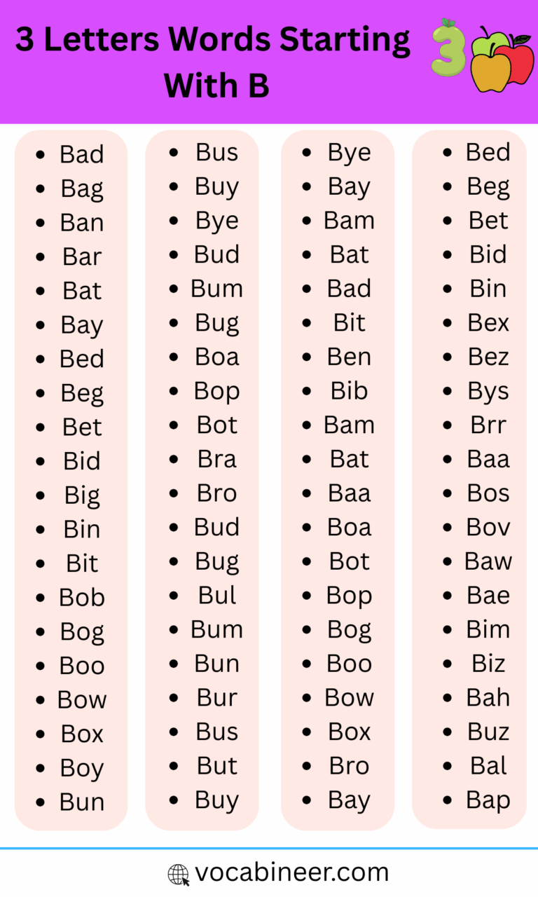 Easy 3 Letter Words That Start with B for Children to Learn
